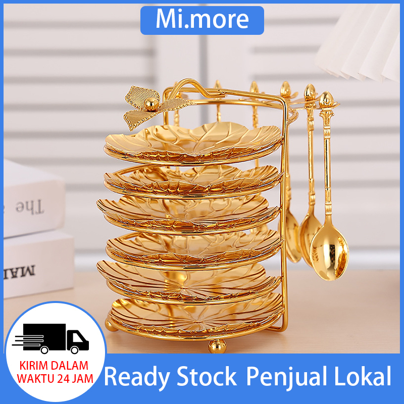 Jual Mi.more Piring Set With Stand Emas Dessert Permen Kurma Buah Kue Piring Hias Saji Gold Unik ...