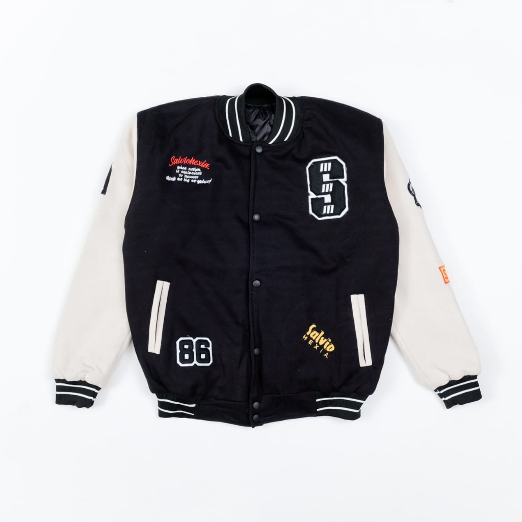 Jual Salvio Hexia Varsity Jacket Black Cream 86 | Shopee Indonesia