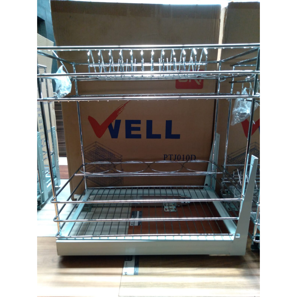Jual Rak Piring Tarik dan Botol Chrome Steel / Rak kitchen set lemari ...