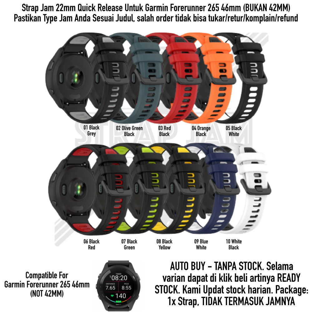 Jual TTC 22mm Tali Jam Garmin Forerunner 265 46mm - Strap Olahraga ...