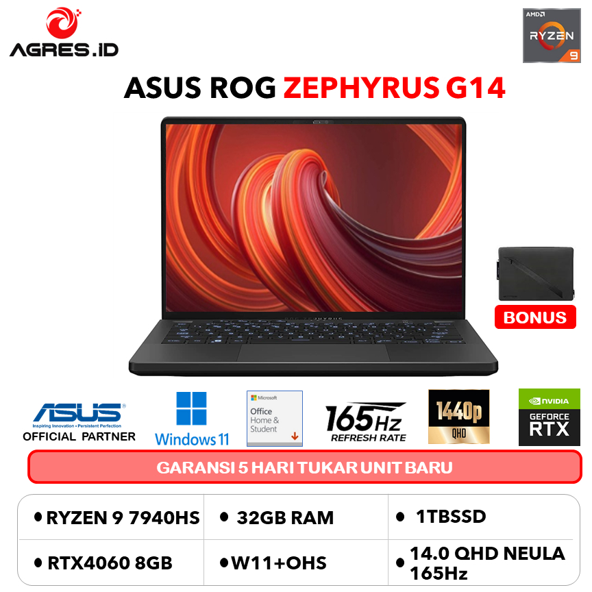 Jual ASUS ROG ZEPHYRUS G14 GA402XV RYZEN 9 7940HS RTX4060 8GB/ 16GB 1TB ...