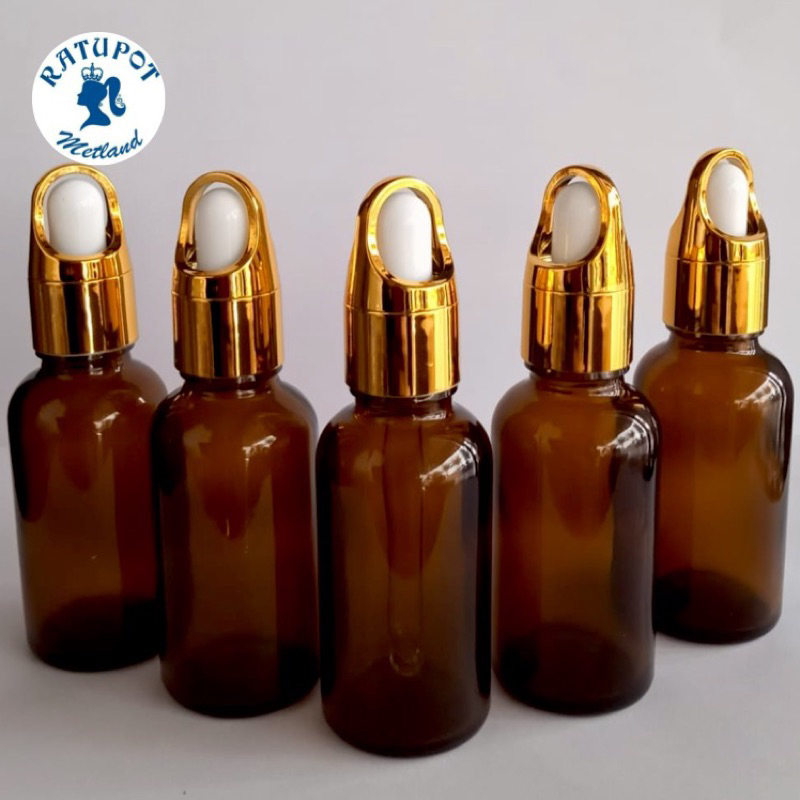 Jual Botol 30 ml kaca coklat tebal pipet kaca gold ranjang | Shopee Indonesia