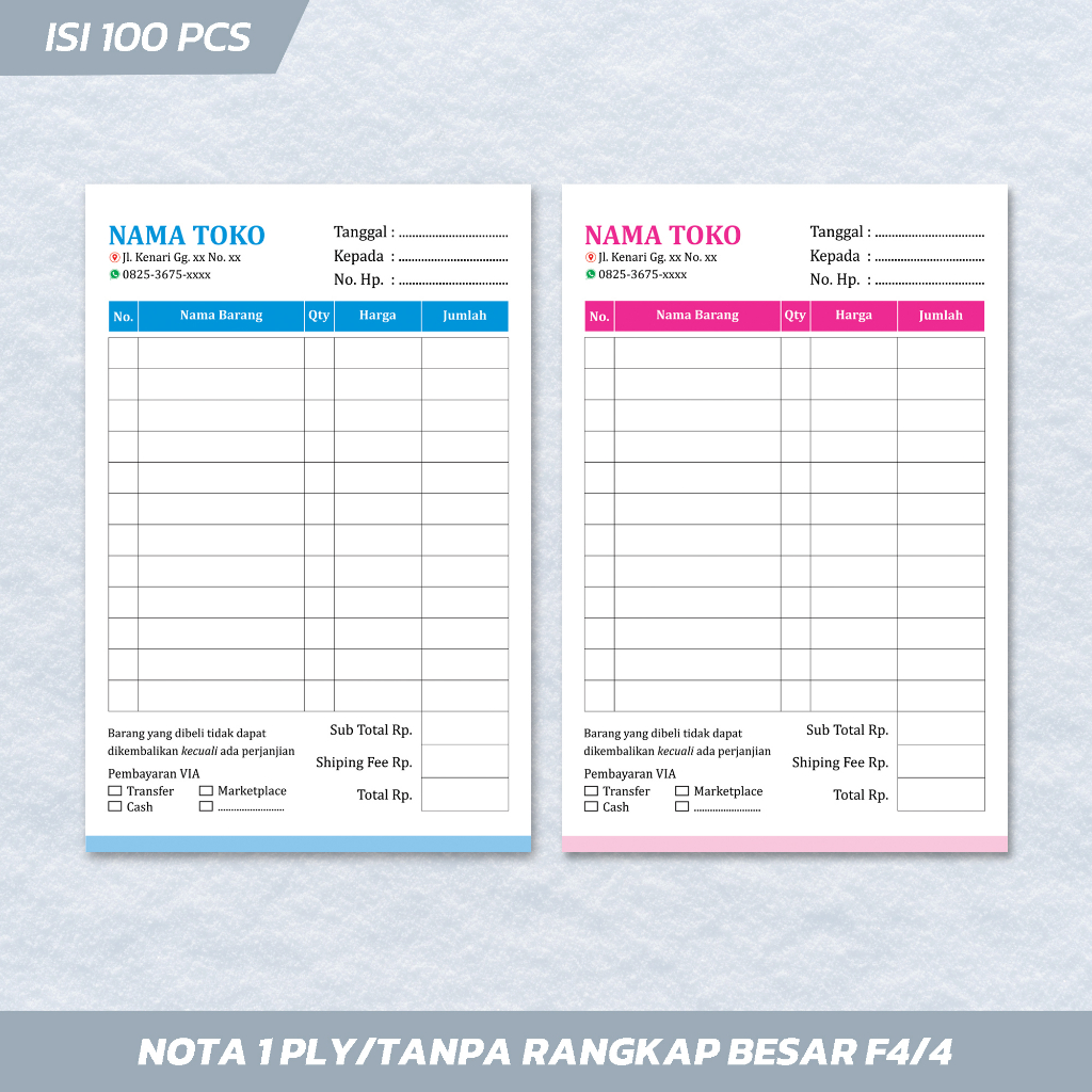 Jual Nota Satuan Besar F4 4 Tanpa Rangkap Isi 100 Lembar Buku Shopee