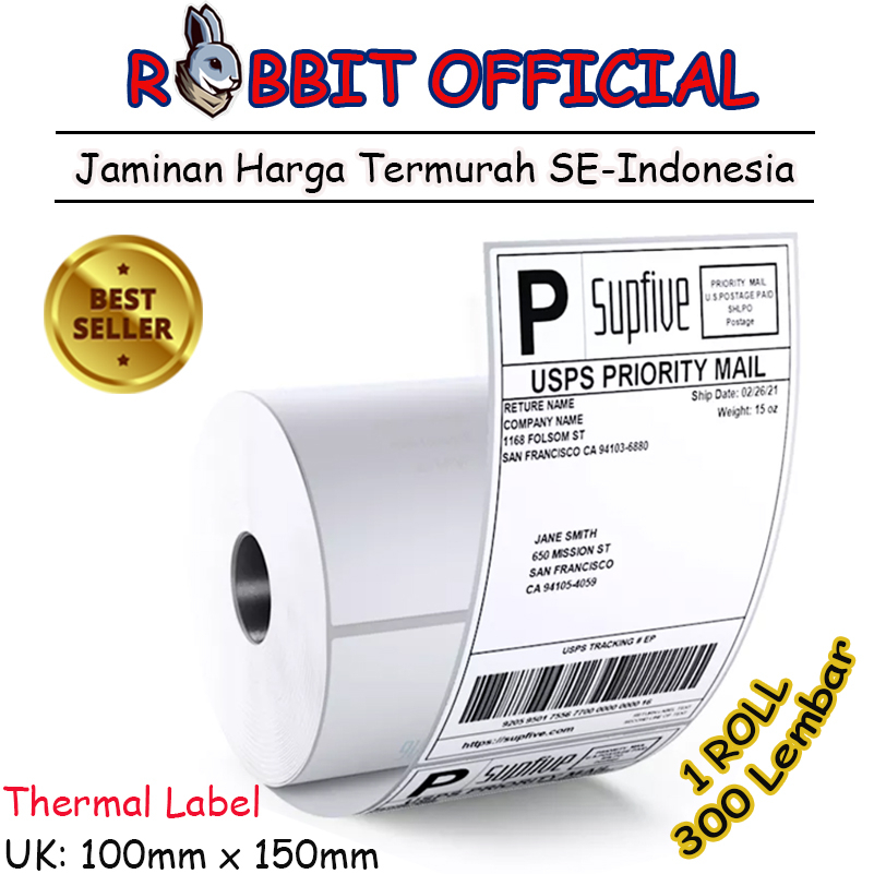 Jual LABEL THERMAL UKURAN A6 - KERTAS STICKER BARCODE RESI PENGIRIMAN 100x150mm Isi 300 PCS ...