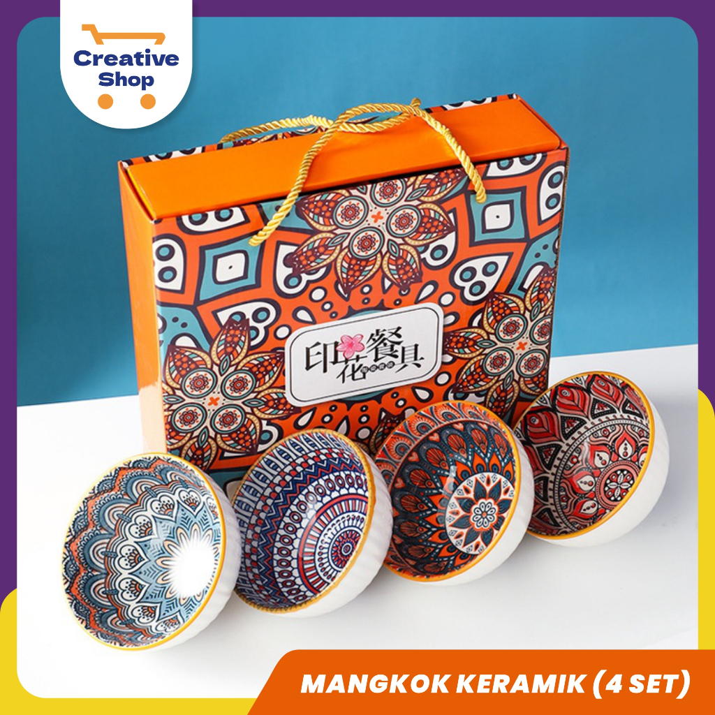 Jual CREATIVESHOP | Souvenir Mangkok, Mangkok Keramik 4 set, Orange ...