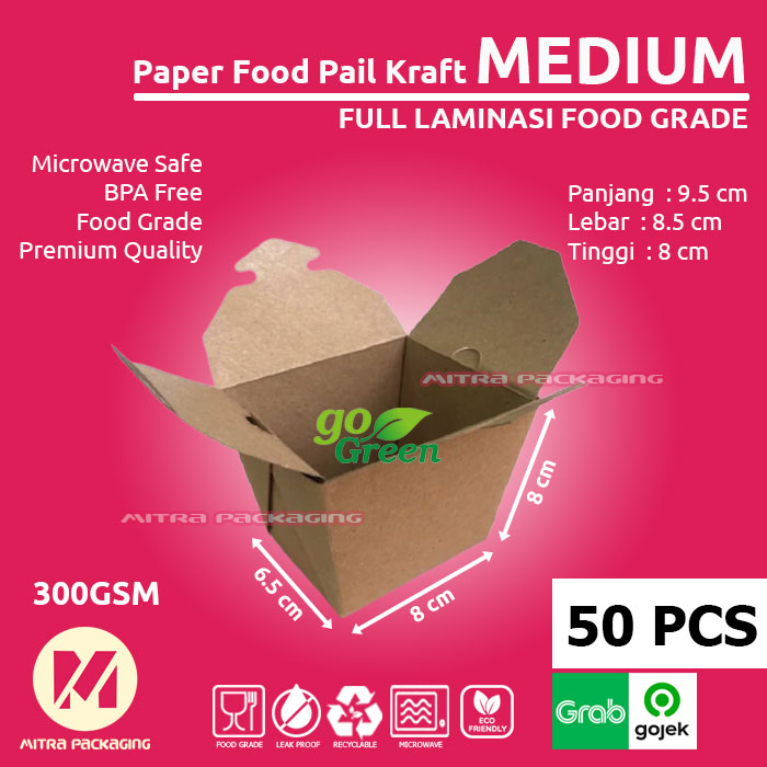Jual PAPER RICE BOX / FOOD PAIL SIZE M - 300GSM (50 PCS) | Shopee Indonesia