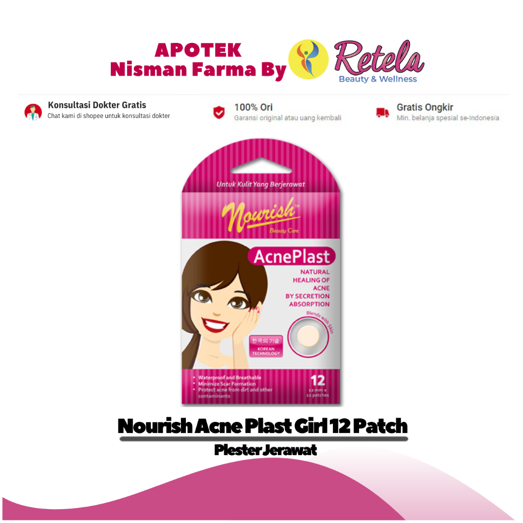 Jual NOURISH ACNE PLAST GIRL 1 PACK ISI 12 PATCHERS / PLASTER JERAWAT ...