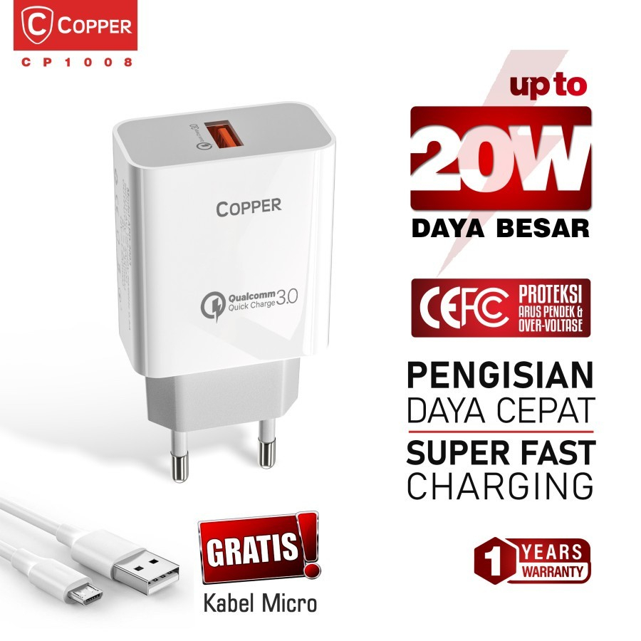 Jual COPPER CP1008 Single Port Charger Up to 20Watt - FAST CHARGING ...