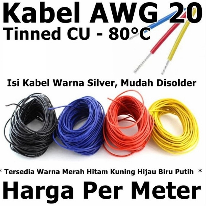Jual 1meter Kabel AWG20 20AWG per Meter Eceran AWG 20 serabut putih tinned cuper | Shopee Indonesia