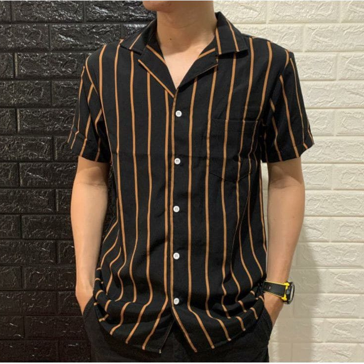 Jual Kemeja Salur Pria Kemeja Lengan Pendek Kemeja Stripe Kemeja ...