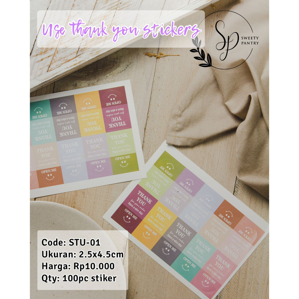 Jual stiker sticker thank you untuk box dus packaging kotak kue ...