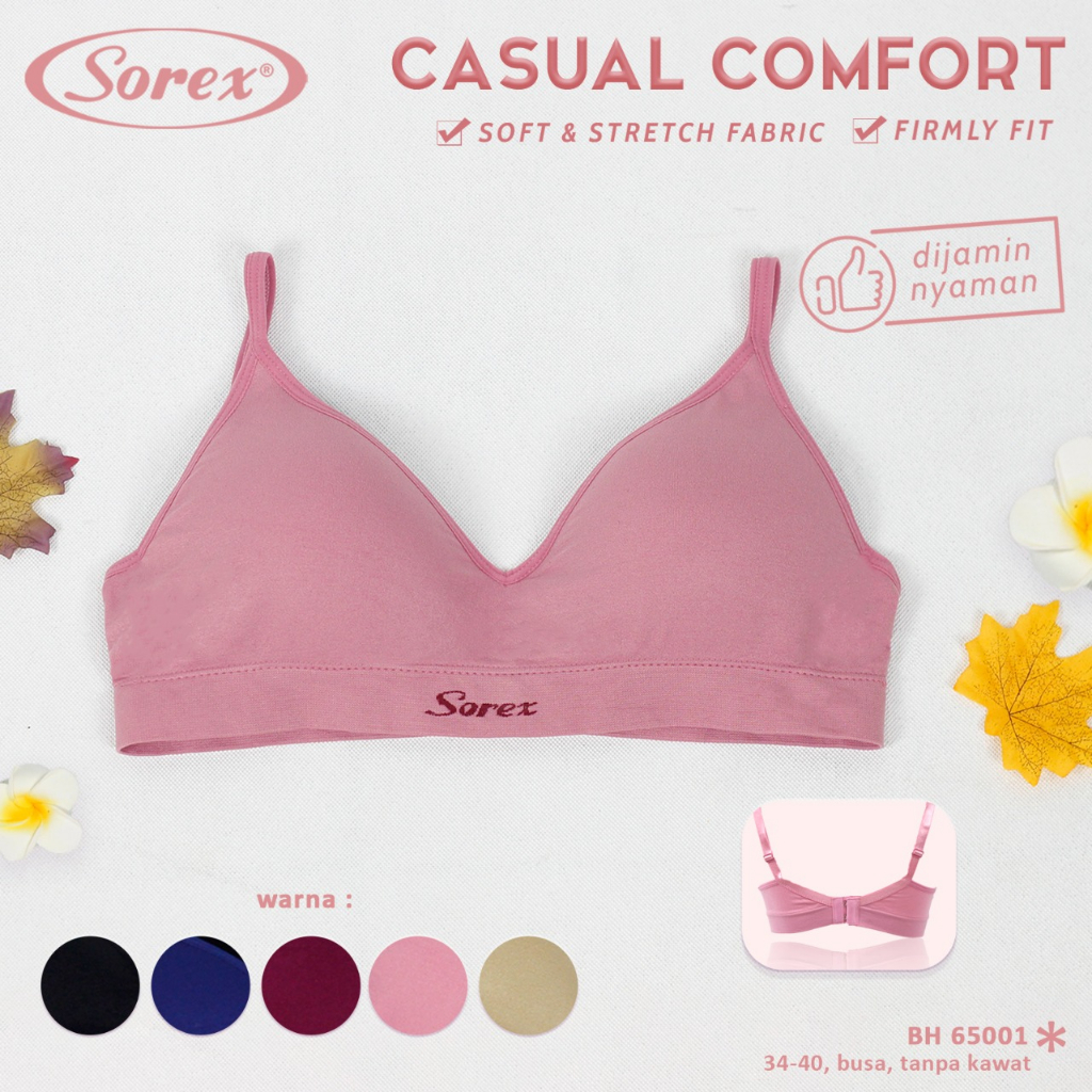 Jual SOREX BRA 65001 BH Tanpa Kawat Busa Tipis Cup Sedang Size 34-40 ...