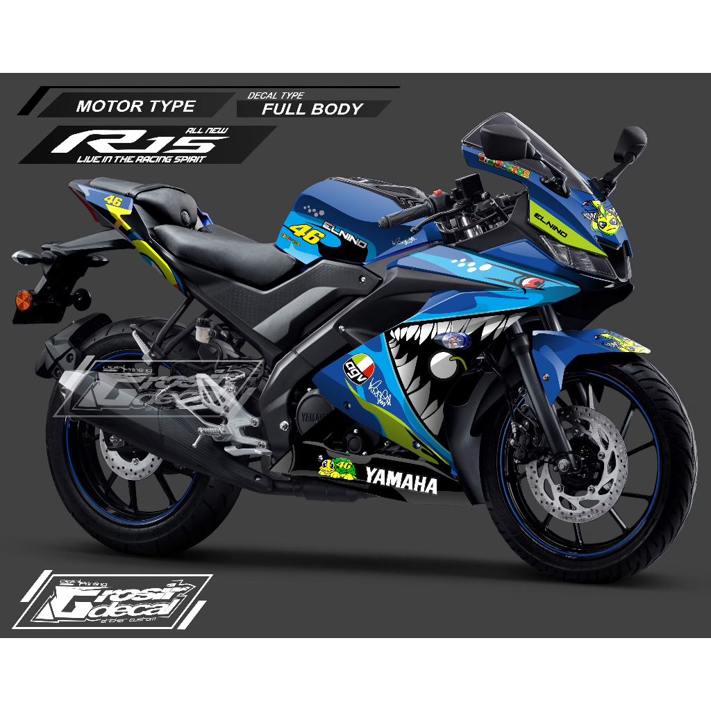 Jual Sticker Striping Yamaha R15 V3 Sharck Full Body Stiker Striping ...