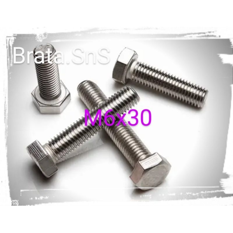 Jual Baut Hex Stainless Steel 304 M6 x 30mm | Shopee Indonesia
