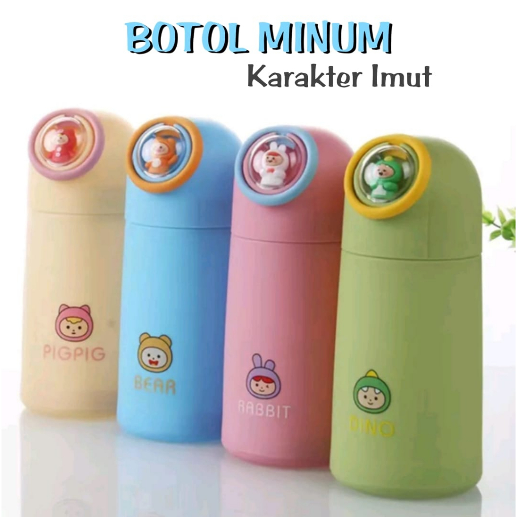 Jual Botol Minum Kaca Karakter Dino Bear Rabbit Pigpig / Botol Termos ...