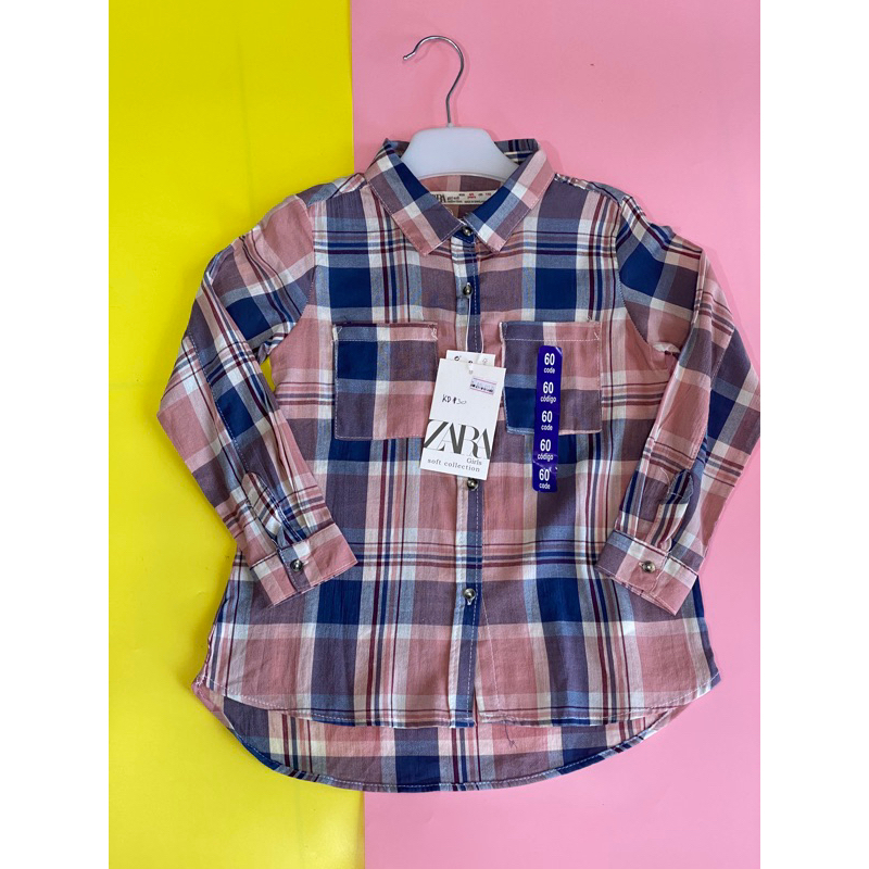 Jual Kemeja Cewek ZARA kotak-kotak warna pink navy ukuran 4y-5y | Shopee Indonesia
