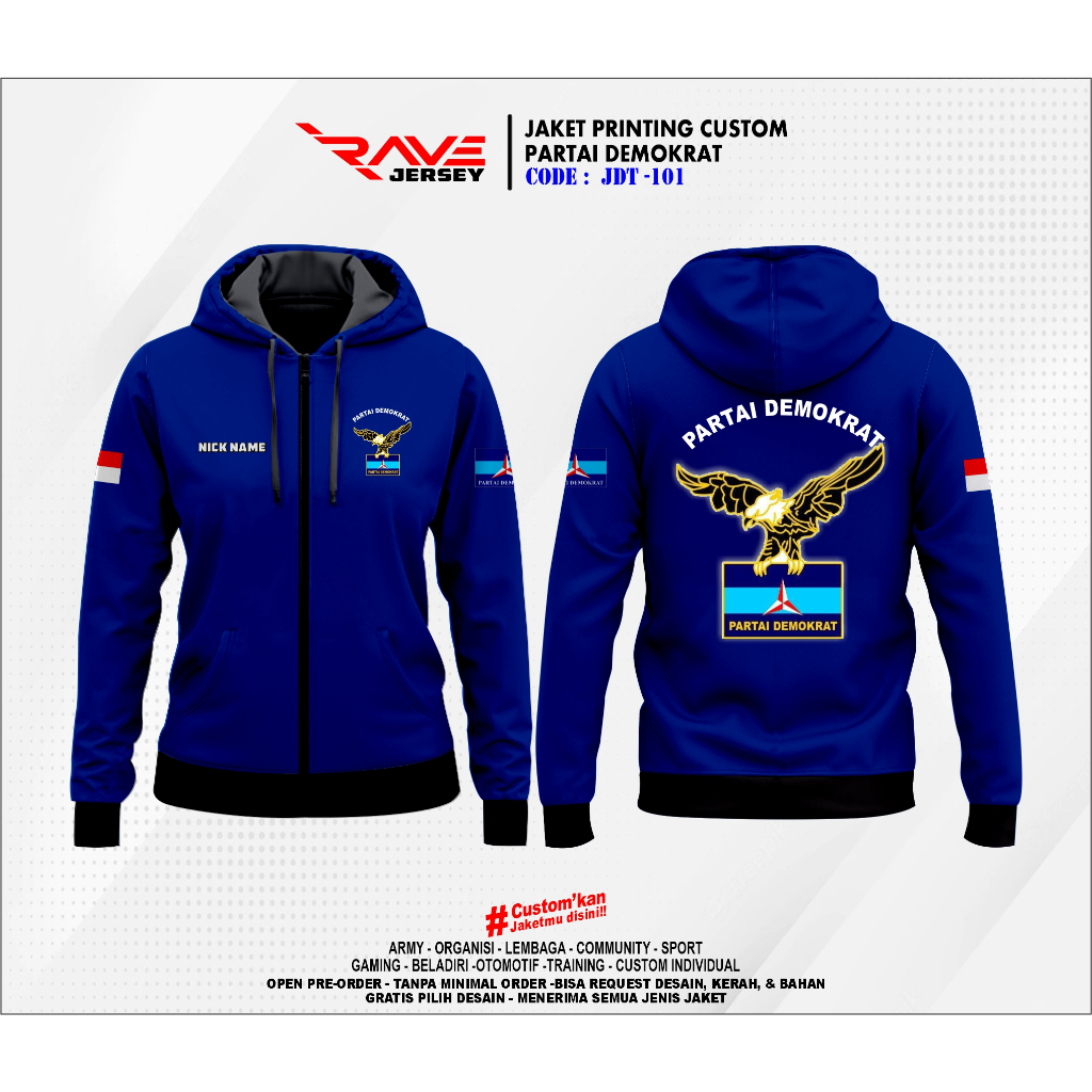 Jual JAKET PARTAI DEMOKRAT SESI 1 PRINTING SUBLIM CUSTOM (DESAIN SUKA ...