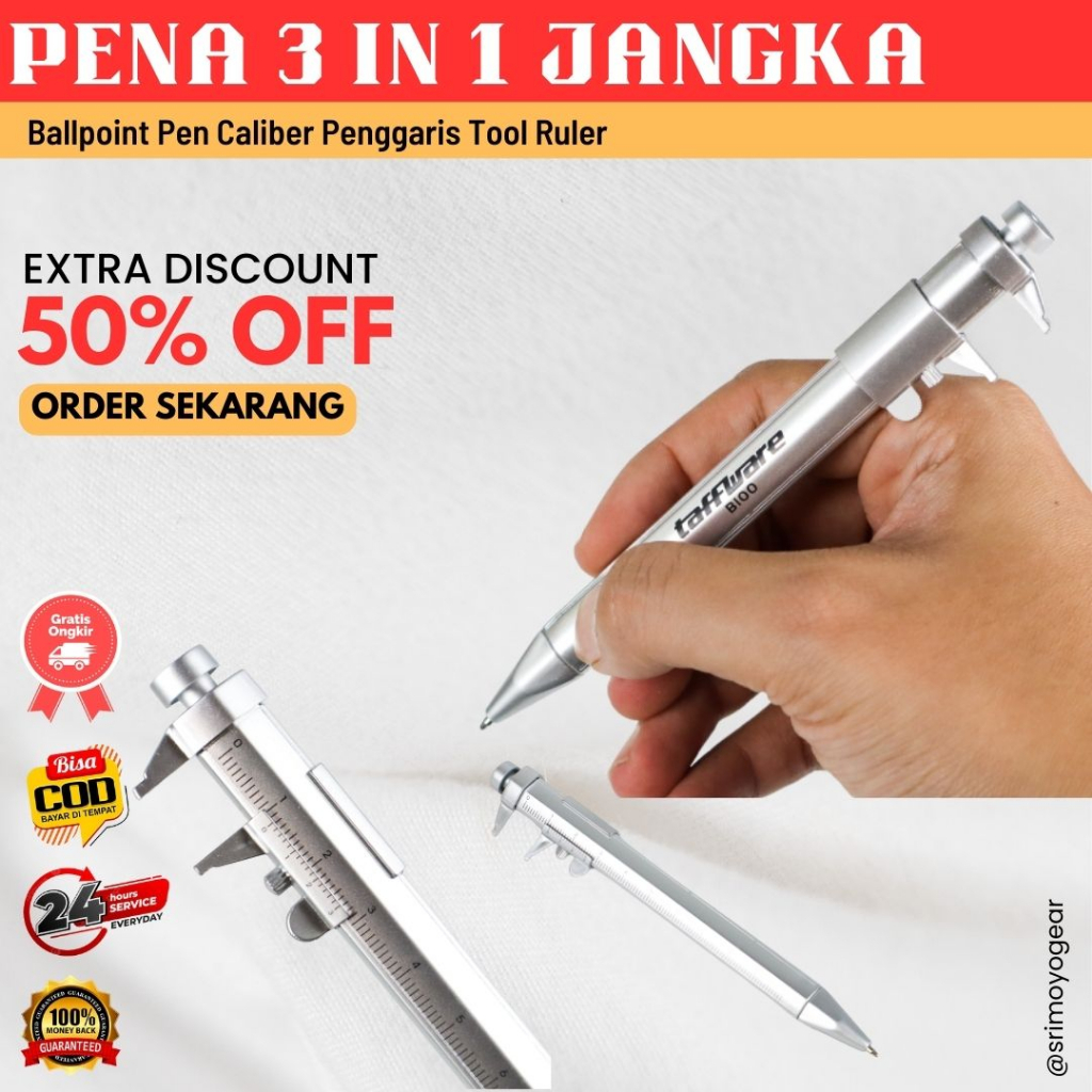 Jual Pena Pulpen 3 In 1 Ballpoint Pen Caliber Penggaris Tool Ruler ...