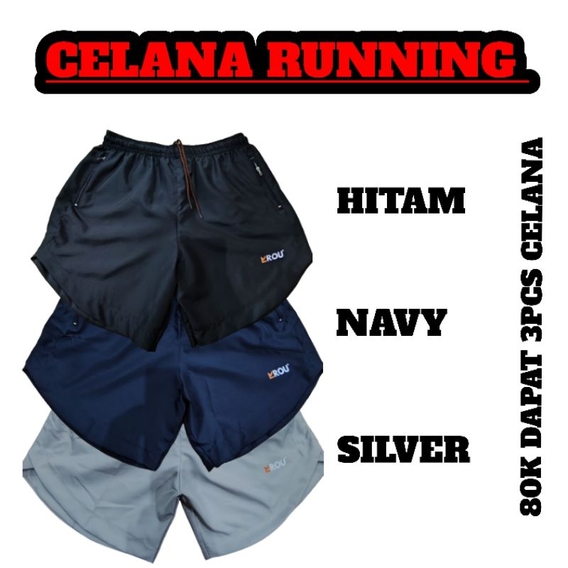 Jual Paket Celana Running 3 Pcs Hitam Navy Silver Bahan Parasut Despo ...