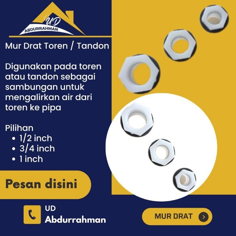 Jual Mur Drat Toren / Tandon Ukuran 1/2" 3/4" 1" inch | Shopee Indonesia