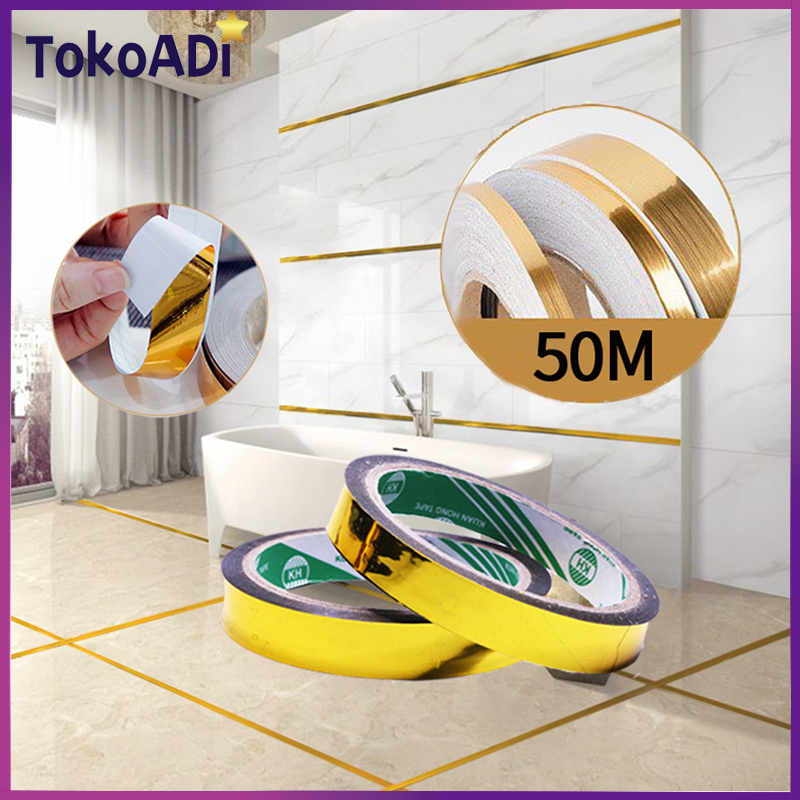 Jual 50M/Roll Gold Selotip Masking Tape Gold Washi Tape Stiker Emas ...