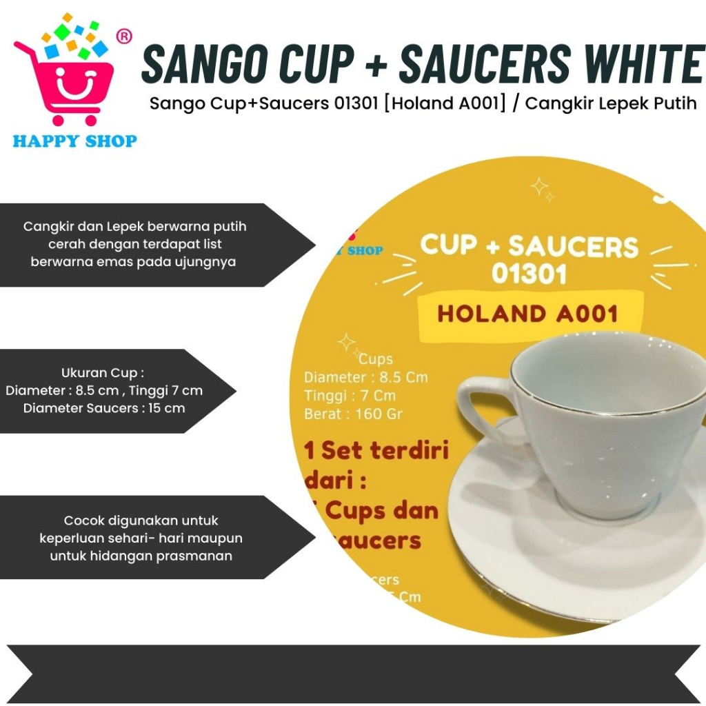 Jual Sango Cup+Saucers 01301 [Holand A001] / Cangkir Lepek Putih ...