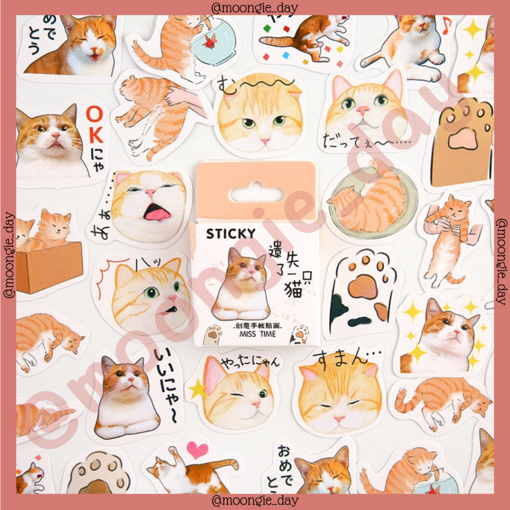 Jual 45 PCS/BOX STIKER KERTAS TEMA ORANGE CATS KUCING OYEEN OREN BULLET ...