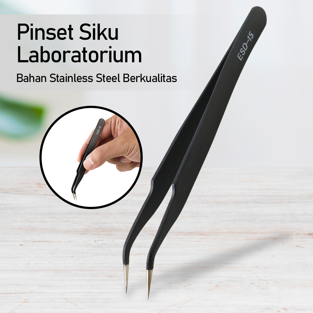 Jual PINSET SIKU STAINLESS STEEL LABORATORIUM TWEEZER ANTI STATIC SET ...