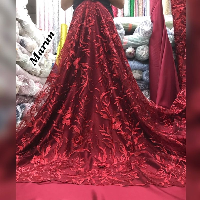 Jual MURAH!! Kain bahan tile 3d mutiara/Bahan kebaya brokat tulle(3D ...