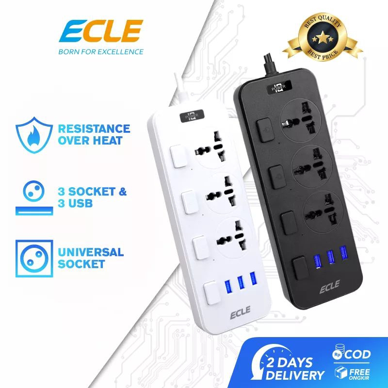 Jual ECLE Stop Kontak / Power Strip / Colokan Listrik Socket USB EPS0601 | Shopee Indonesia