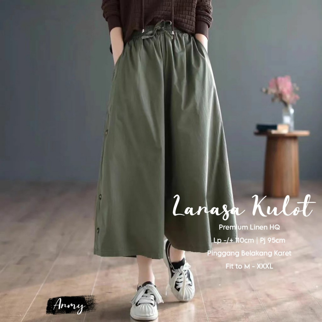 Jual Kulot Wanita Jumbo Kekinian Korean Style Bahan Linen LARASA ...