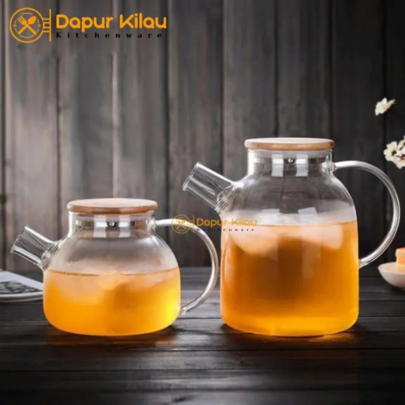 Jual Teko Teh Kaca Transparan Glass Tea Pot Lid Wooden 1Liter | Shopee ...