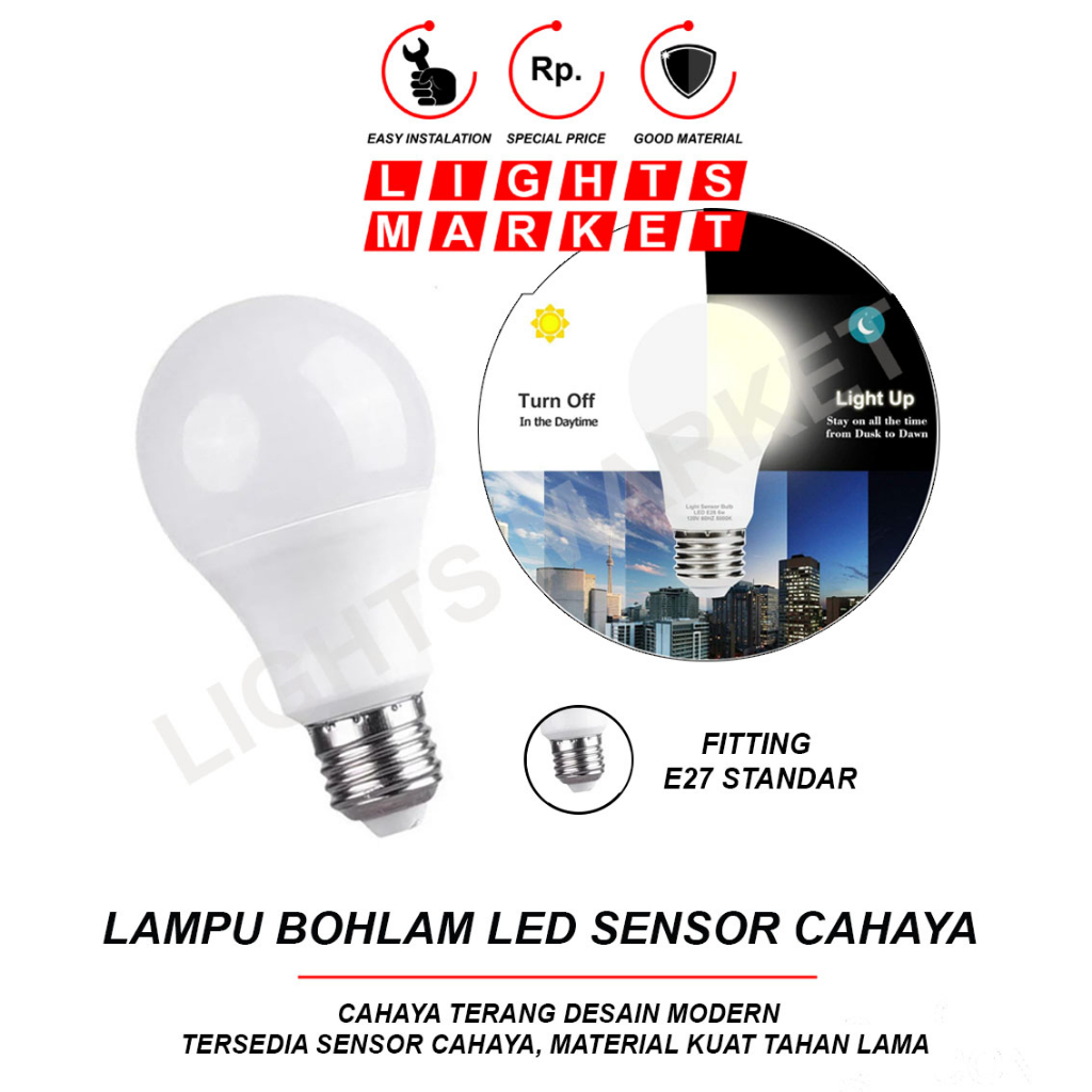 Jual Lampu LED 9W Bohlam Sensor Cahaya Otomatis | Shopee Indonesia