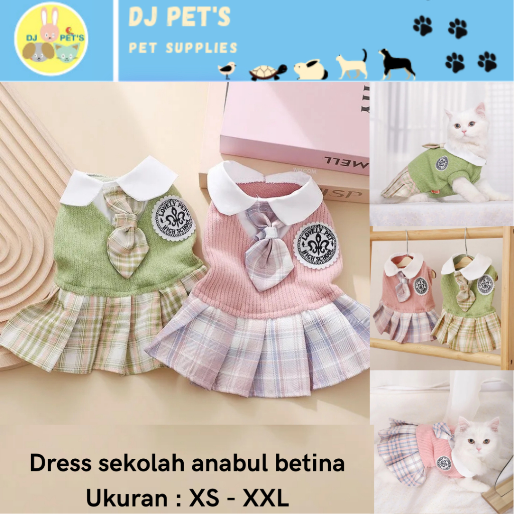 Jual baju anjing dan baju kucing gaun dress hewan anabul model seragam sekolah anabul betina ...