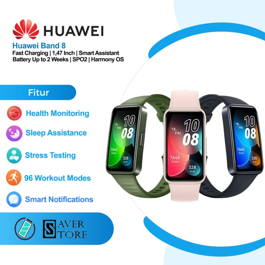 Jual Smart Watch Huawei band 8 Spo2 gelang jam tangan pintar garansi ...