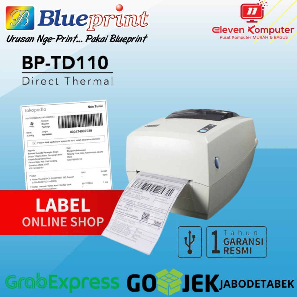Jual Printer Thermal Barcode BLUEPRINT TD110 USB Label Resi A6 | Shopee Indonesia