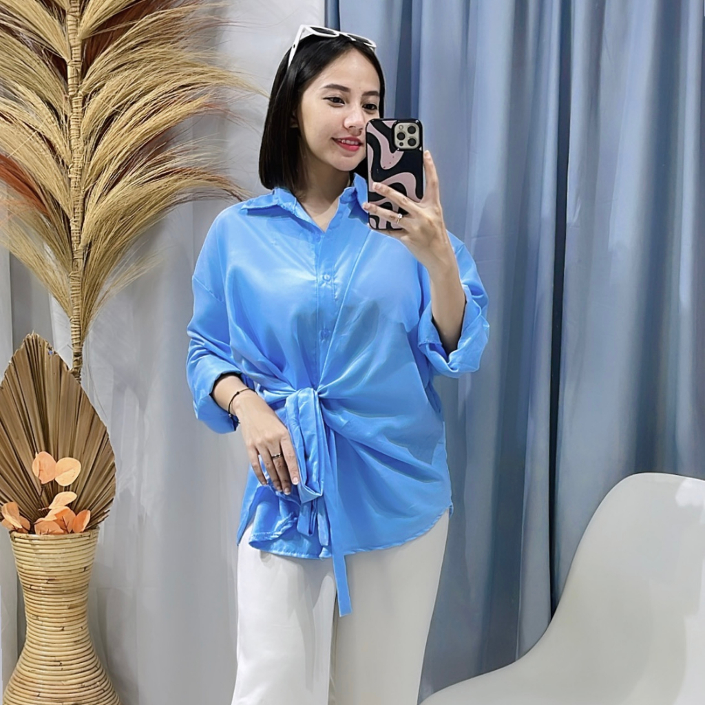 Jual RX FASHION - VIVIAN SHIRT KATUN TWISTCONE / KEMEJA WANITA / KEMEJA IKAT TALI KOREAN STYLE ...