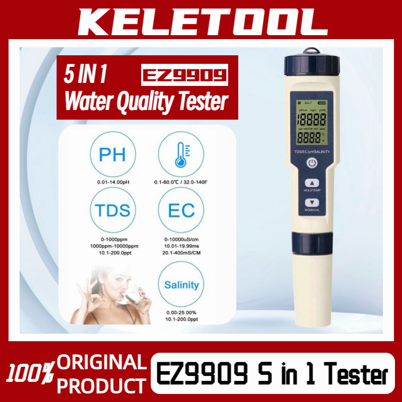 Jual Keletool 5 in 1 PH -TDS - EC - Salinity And Temperature Meter EZ-9909 | Shopee Indonesia