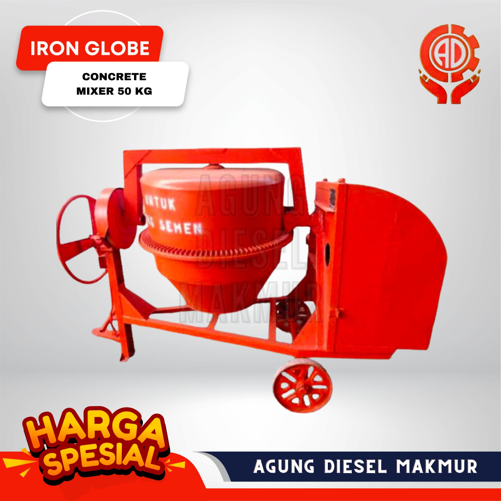 Jual Iron Globe Concrete Mixer Mesin Molen 50kg + Mesin Diesel 8 PK | Shopee Indonesia