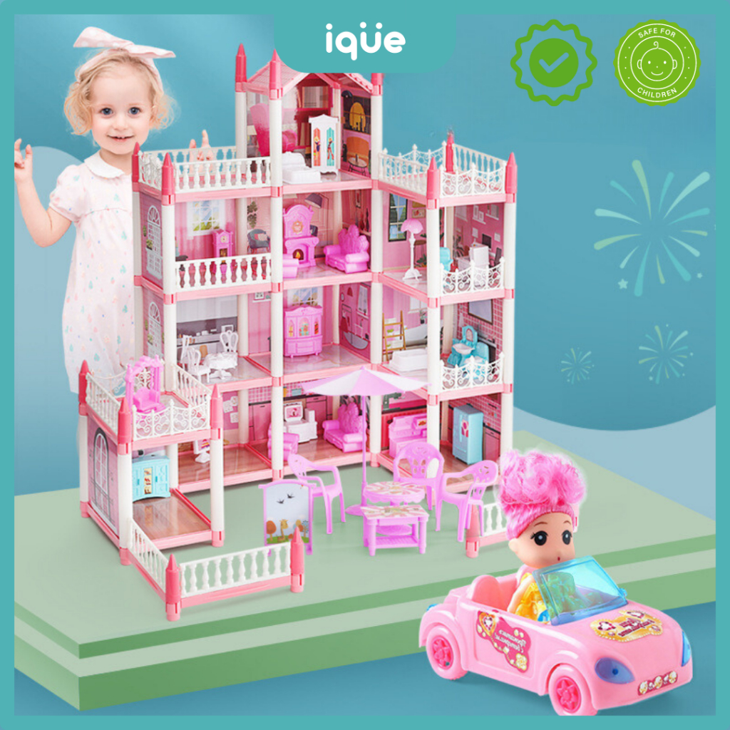 Jual IQUE Mainan Rumah Boneka Berlampu Mainan Dollhouse Princess Villa ...