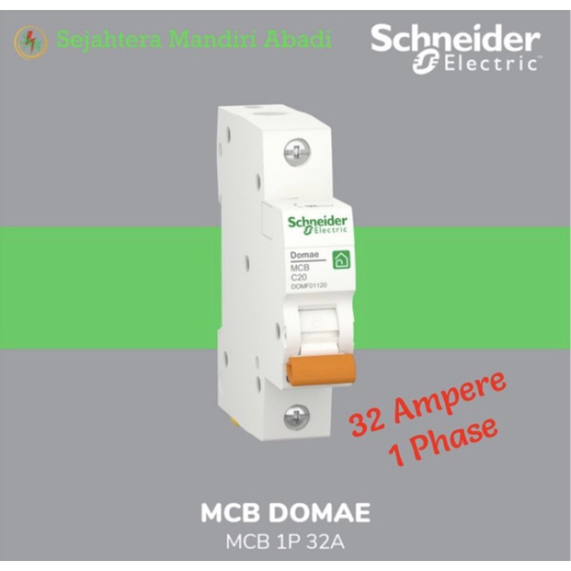 Jual MCB 32 Ampere 1 Phase Domae 6 kA Schneider Original Merlin Gerin ...