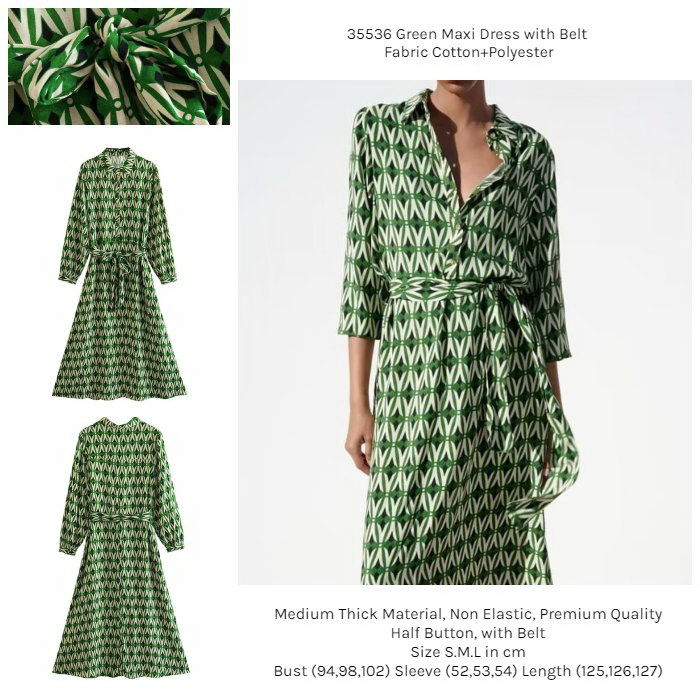 Jual 35536 Dress Hijau Wanita Long Dress Green Maxi Dress with Belt ...