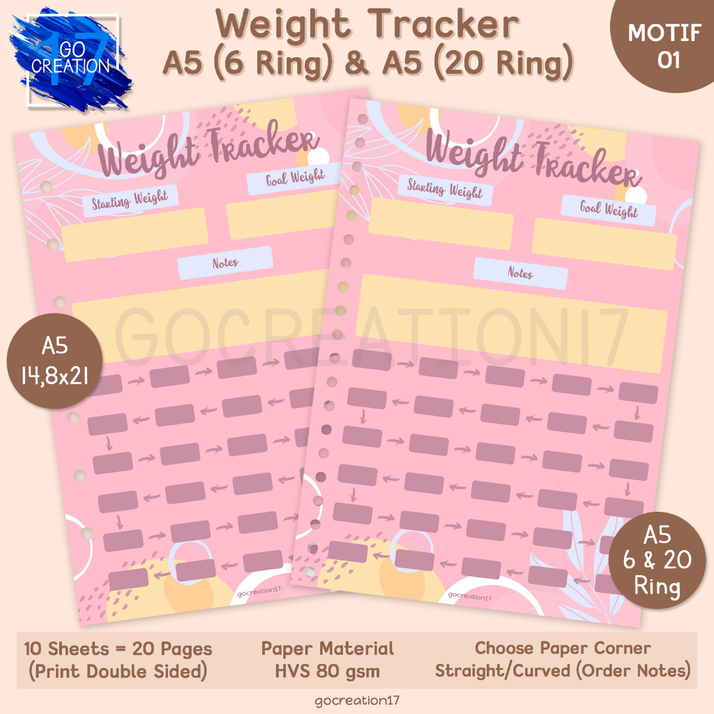Jual Kertas Planner Isi Binder Weight Loss Tracker Motif Premium A5 ...