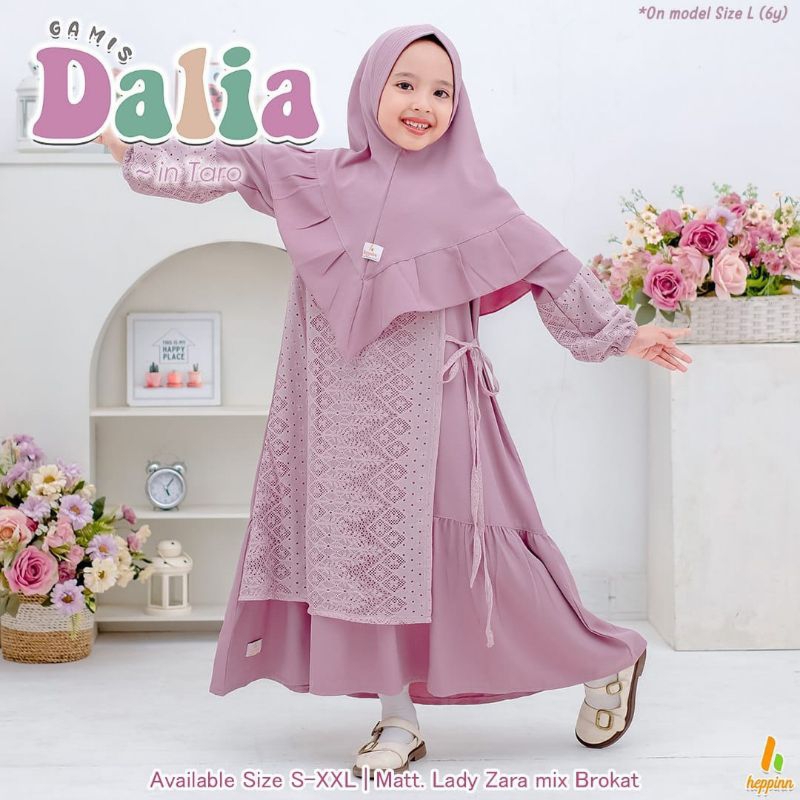 Jual Gamis Pesta Anak Dress Brokat Perempuan Dalia Baju Muslim Polos Set Hijab | Shopee Indonesia