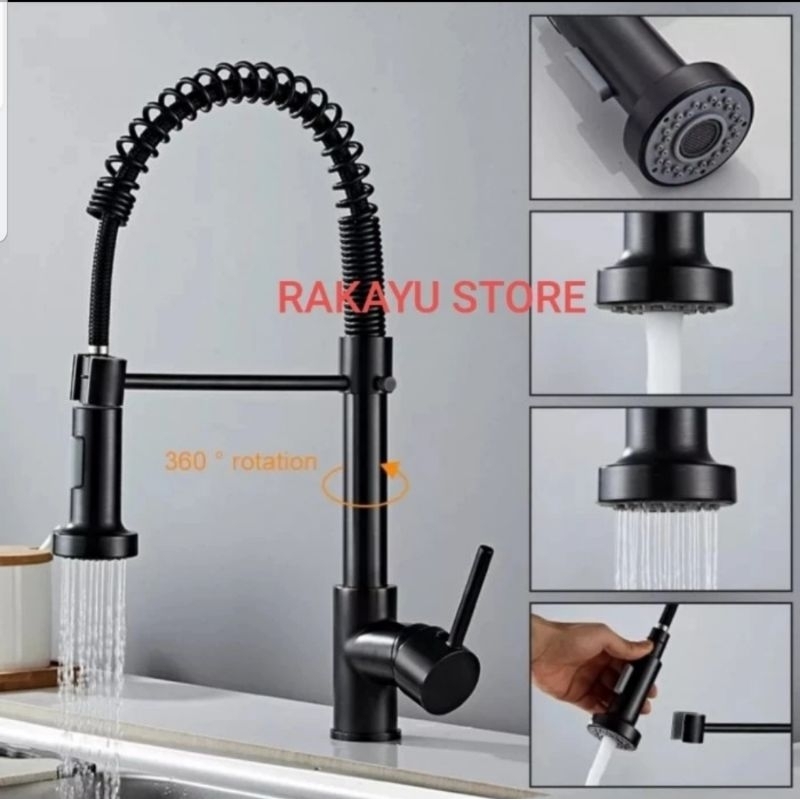 Jual KRAN PANTRY BLACK MIXER PANAS DINGIN/KRAN TARIK PLEXIBLE HITAM ...