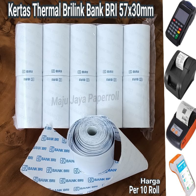 Jual KERTAS THERMAL EDC BRILINK LOGO BANK BRI 57X30mm PAKET 10 ROLL ...