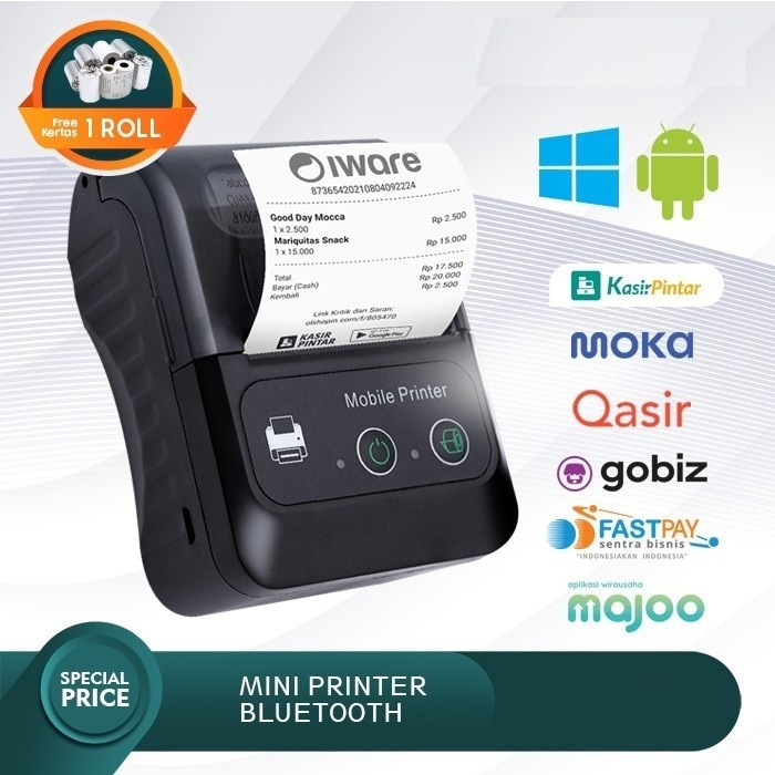 Jual MINI PRINTER BLUETOOTH BATERAI ANDROID IOS PORTABLE 58MM | Shopee ...