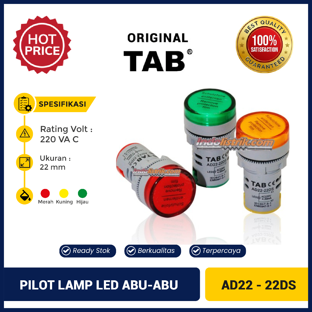 Jual Pilot Lamp LED 22mm AD22 Abu 22DS 220V AC TAB - ASLI - MURAH ...