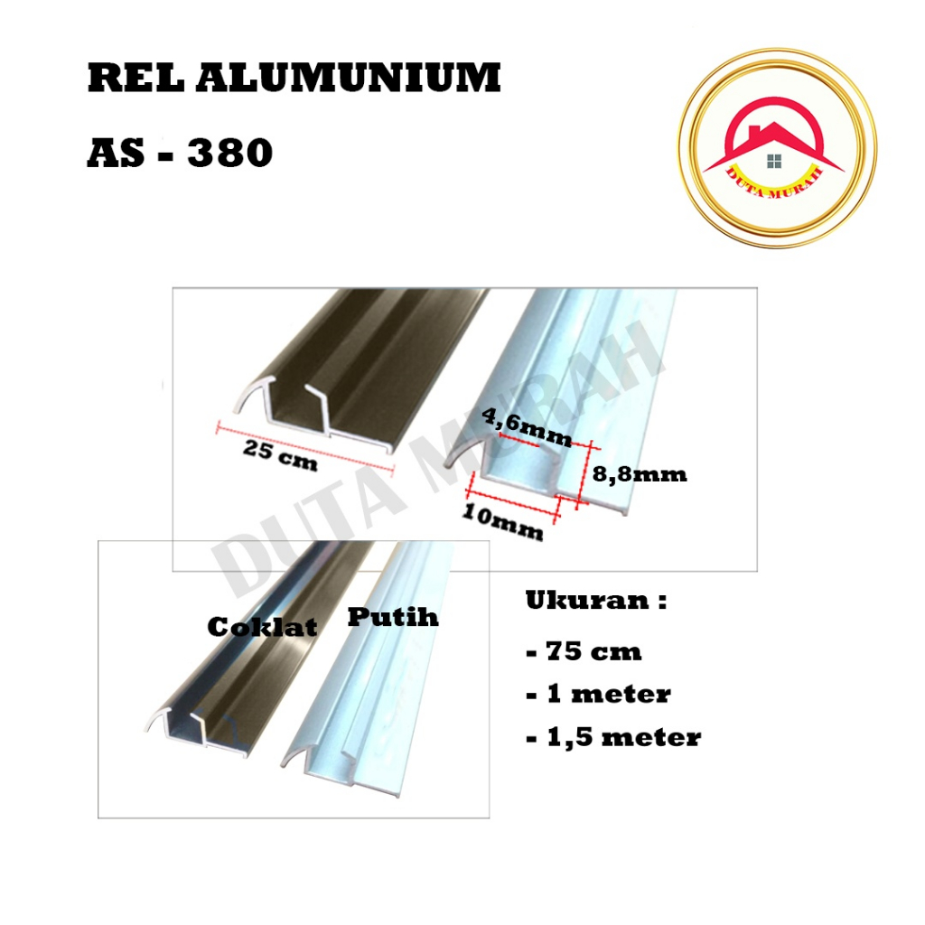 Jual Rel Timbul SD 380 Pintu Lemari Geser Sliding / Geser 75cm, 100 cm (1M), 150 cm (1.5M) 1 btg ...