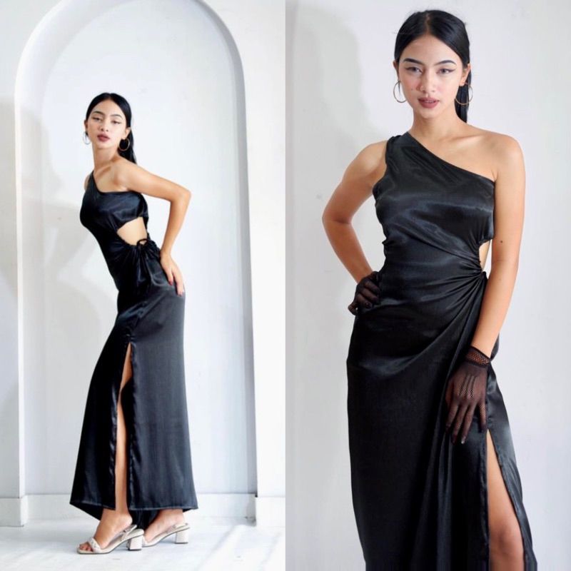 Jual NORTHEAST BALI | ELISE MAXI DRESS | ONE SHOULDER | WAIST HOLE | LONG | SATIN | RAYON ...